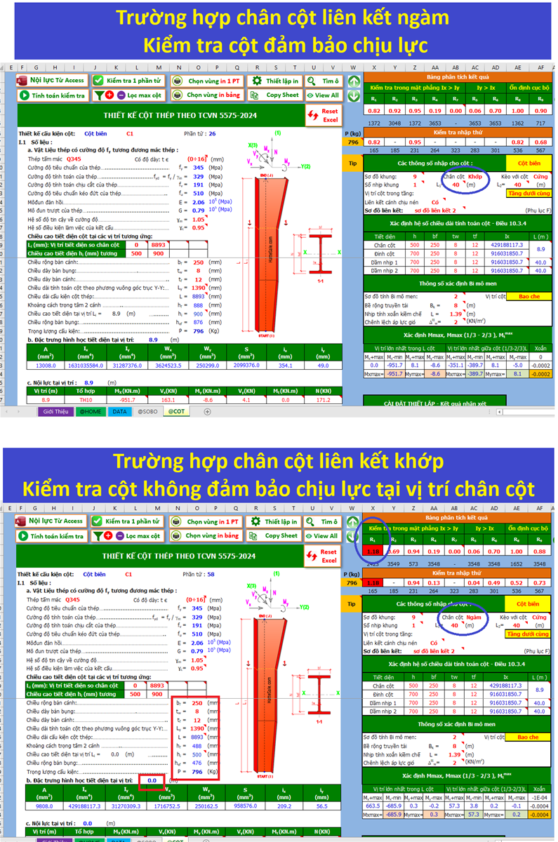 Mô hình liên kết chân cột nhà xưởng là khớp hay ngàm trong Sap2000 Etabs